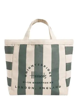 Harrods Large Jute Striped Logo Tote Bag - Green