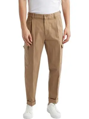 BOSS Perin Pleated Tapered Leg Cargo Pants - Open Beige