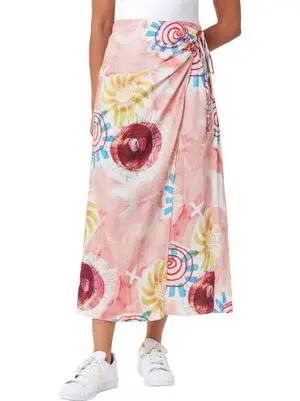 Scotch & Soda Print Stretch Linen Blend Midi Wrap Skirt - Abstract Sun Pink