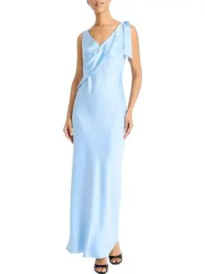 Maggy London Tie Detail Satin Gown - Blue Bell