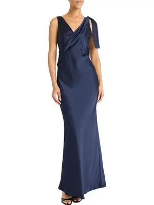 Maggy London Tie Detail Satin Gown - Navy