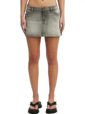 COTTON ON Micro Low Denim A-Line Skirt Studded Shady Grey