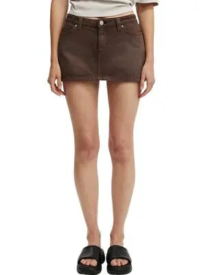 COTTON ON Micro Low Denim A-Line Skirt Washed Mocha