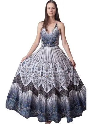RAAS Ruba Printed Long Dress - Blue