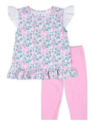 FLORENCE EISEMAN Floral Print Top With Capri Leggings - Pink