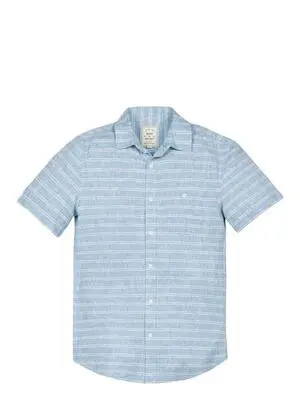 HOPE & HENRY Linen Short Sleeve Button Down Shirt - Mallorca Stripe