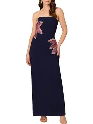 Adrianna Papell Bead Embellished Strapless Column Gown - Navy