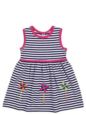 FLORENCE EISEMAN Stripe Knit Dress With Appliqués - Navy / White