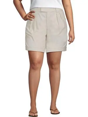LANDS' END Chino Pleated High Rise 7" Shorts - Light Stone