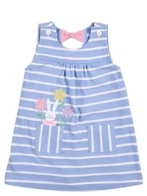 FLORENCE EISEMAN Stripe Knit Dress With Appliqués - Light Blue / White
