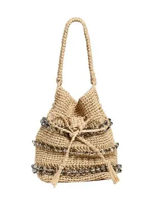 Maria La Rosa Maria La Rosa Crystal Trim Bucket Bag Natural