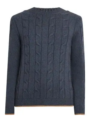 Bergdorf Goodman Cashmere Cable Crewneck Sweater - Brown