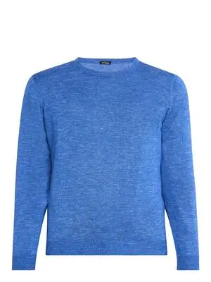 Kiton Cashmere And Linen Crewneck Sweater Blu