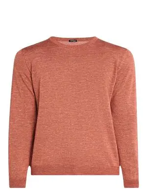 Kiton Cashmere And Linen Crewneck Sweater Rust