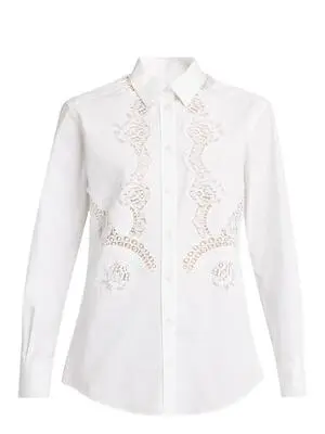 Dolce & Gabbana Lace Inset Poplin Button-down Blouse - White