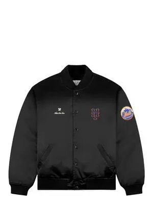 Aimé Leon Dore X New York Mets Satin Varsity Jacket - Black