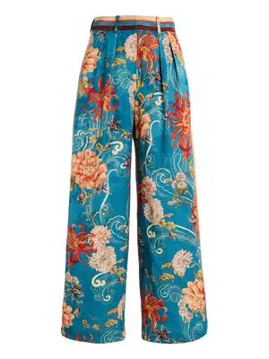 ALEMAIS Fletcher Pleated Wide-leg Trousers - Blue