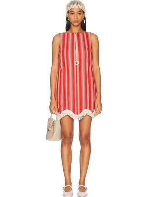 BODE Parasol Stripe Dress - Red & White