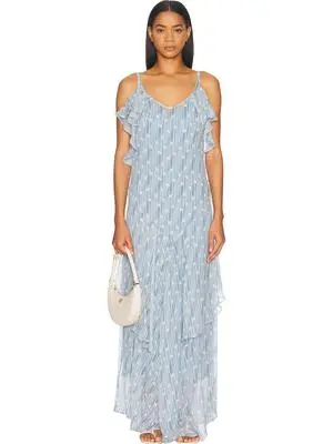 BODE Meridian Maxi Gown - Blue & Cream