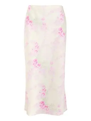 LoveShackFancy Floral-print Satin Midi Skirt - Pink