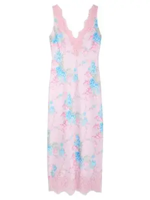 LoveShackFancy Floral Printed Satin Maxi Dress - Pink