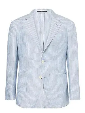 Dunhill Striped Notch-lapels Linen-blend Blazer - Pale Blue