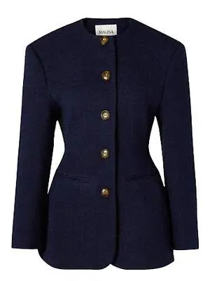 MALINA Carol Fitted Wool-blend Blazer - Dark Blue