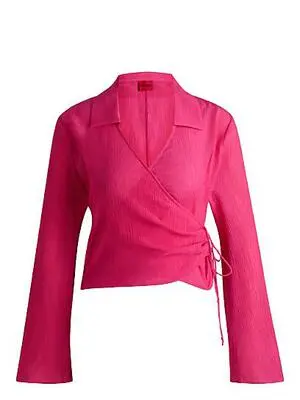 Hugo Wrap-over Long-sleeve Woven Top - Bright Pink