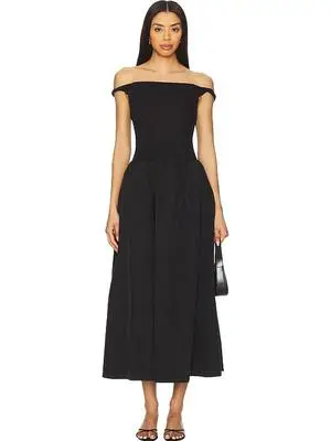 Astr The Label Off Shoulder Poplin Dress - Black