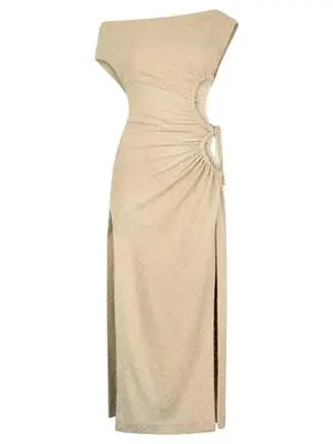 Roberto Cavalli Asymmetric Neck Midi Dress - Neutrals