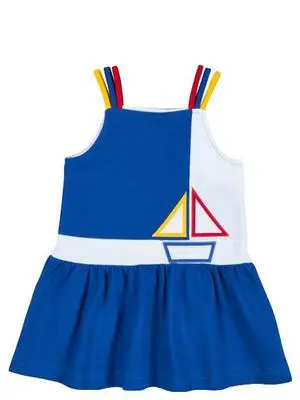FLORENCE EISEMAN Pique Knit Dress With Sailboat Applique - Royal / White