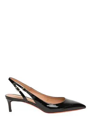 Santoni Patent Leather Slingback Heel - Black