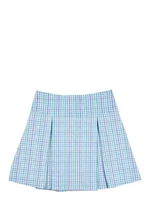 FLORENCE EISEMAN Plaid Seersucker Pleated Skirt - Blue / Navy