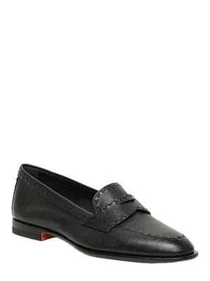 Santoni Leather Penny Loafer Black