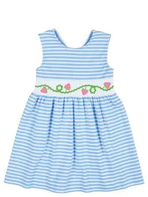 FLORENCE EISEMAN Stripe Knit Dress With Strawberry Appliqués - Light Blue / White