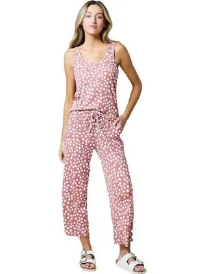 SOFTIES Ellascoop Tank And Capri Pant Set - Copper Rose Dot