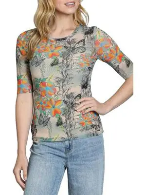 APNY Butterfly Print Mesh Top - Orange/yellow Multi