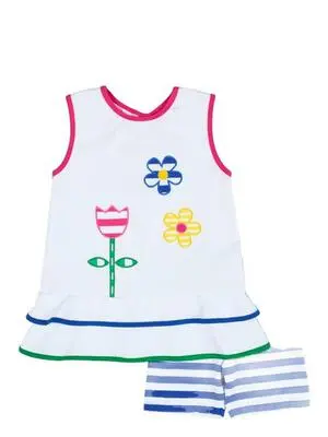 FLORENCE EISEMAN Stripe Knit Short Set With Flowers - White / Royal