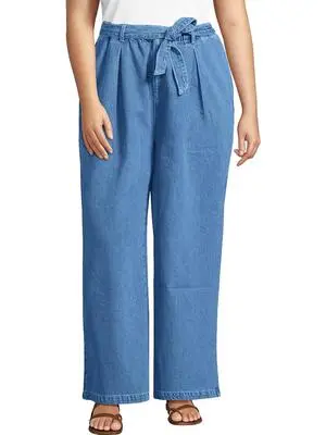 LANDS' END High Ridge Twill Pleated Wide Leg Pants - Hutton Blue Wash