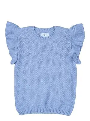 FLORENCE EISEMAN Short Sleeve Sweater With Ruffle - Light Blue