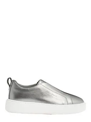 Santoni Laminated Leather Slip-on Sneakers - Silver