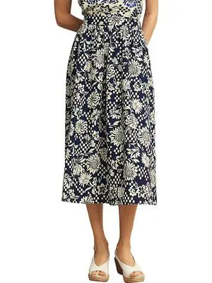 HOBBS LONDON Printed Cotton Skirt - Navy Cream