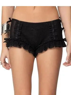 EDIKTED Knox Ruffle Micro Shorts - Black