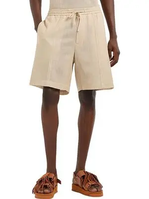 Emporio Armani Woven Cotton Drawstring Shorts - Beige