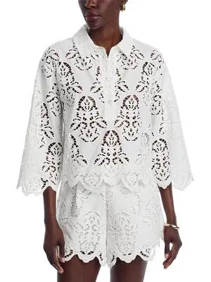 Cara Cara Erica Embroidered Eyelet Shirt - White Embroidered Eyelet