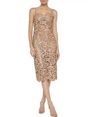 L'Agence Kazuko Laser Cut Midi Dress Cappuccino