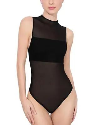 Alice + Olivia Bandeau Trim Mesh Bodysuit - Black