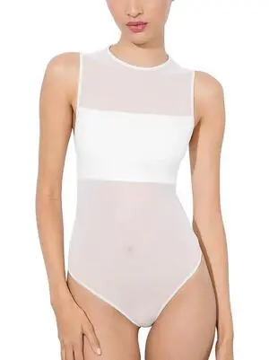 Alice + Olivia Bandeau Trim Mesh Bodysuit - Off White