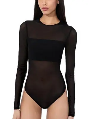 Alice + Olivia Bandeau Mesh Bodysuit - Black