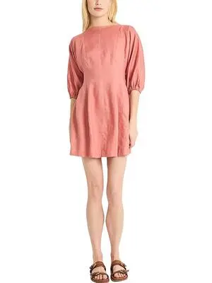 LUXELY Linen Long Sleeve Mini Dress Canyon Rose